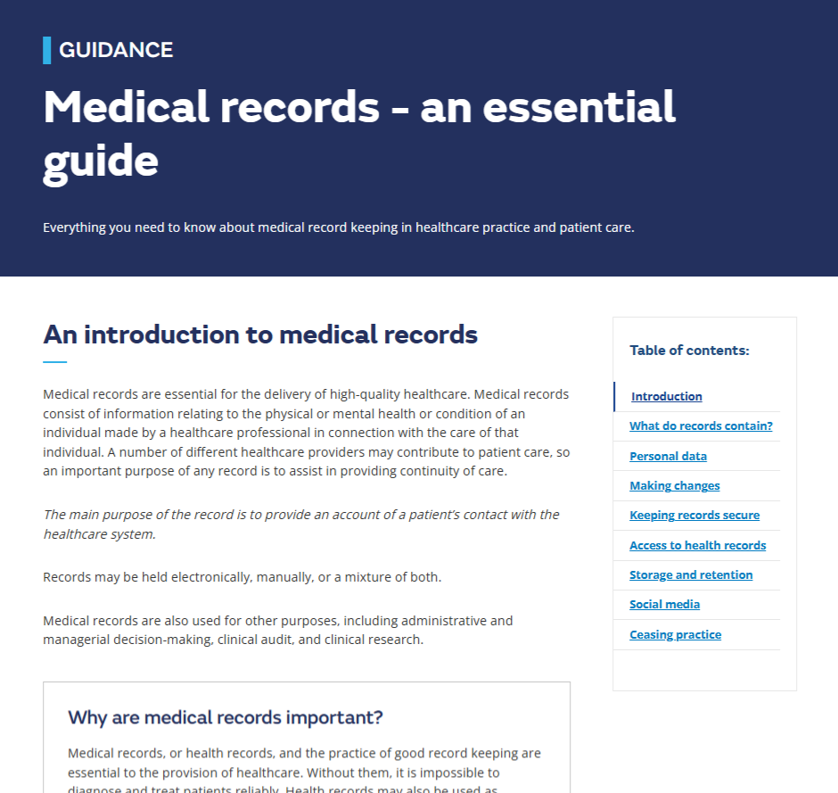 Medical record keeping - a guide for healthcare professionals